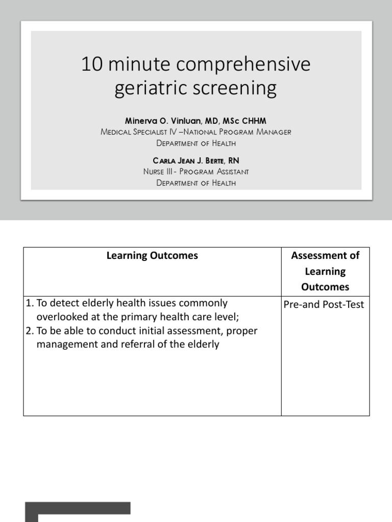 10 minute comprehensive geriatric screening | PDF | Health Sciences ...