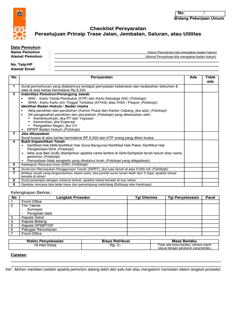 Contoh Checklist Persyaratan Perijinan | PDF