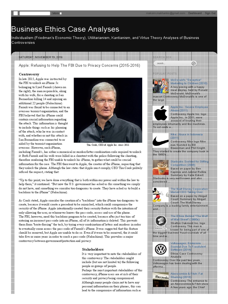 Case Study 0 - Apple - Refusing To Help The FBI Due To Privacy Concerns ...