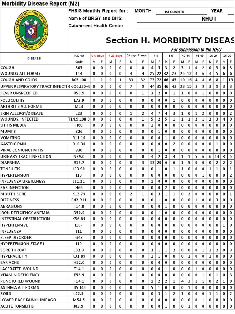 Section H. Morbidity Diseases Report: Rhu I | PDF | Public Health | Clinical Medicine