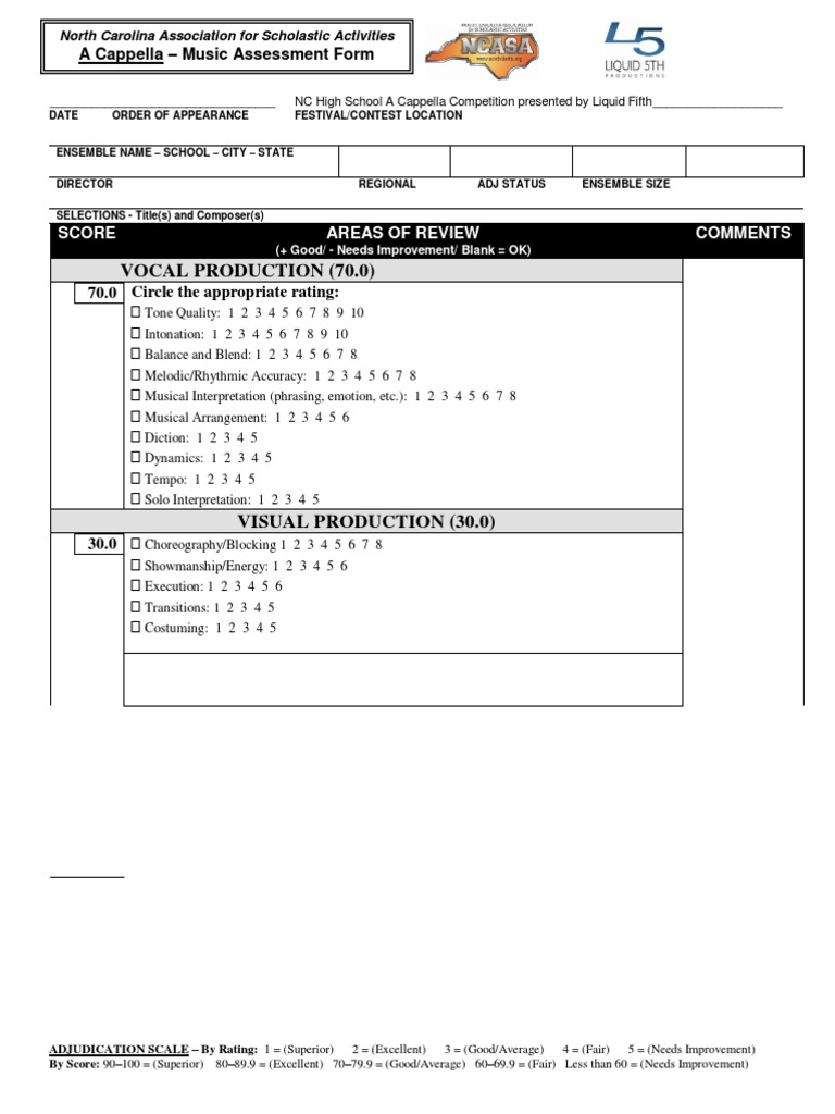 NC A Cappella Competition Assessment | PDF | Teaching Methods & Materials