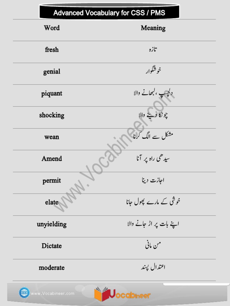 Advanced Vocabulary Words For CSS-PMS 4 | PDF