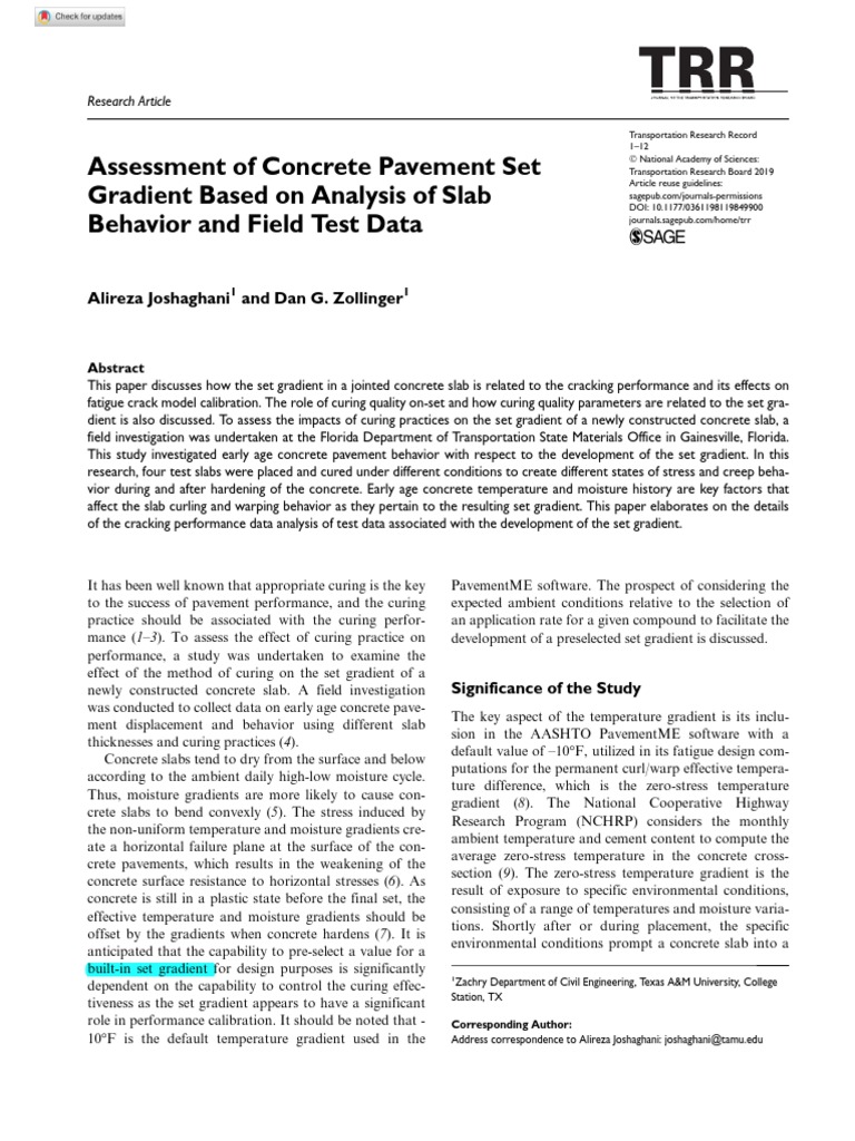 Assessment of Concrete Pavement Set Gradient Based On Analysis of Slab ...