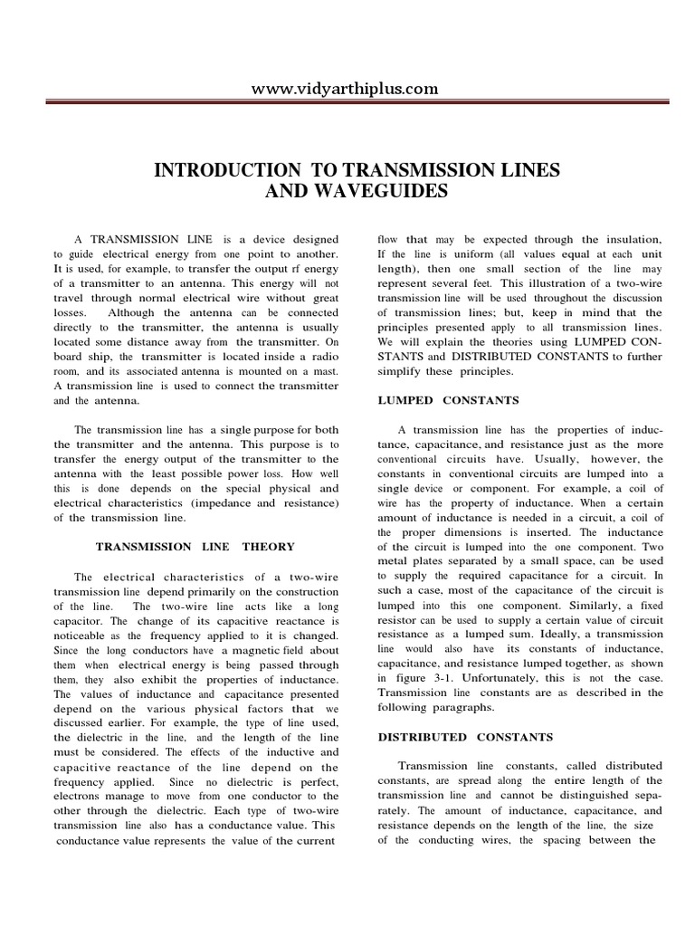Introduction To Transmission Lines and Waveguides: Lumped Constants | PDF | Coaxial Cable ...