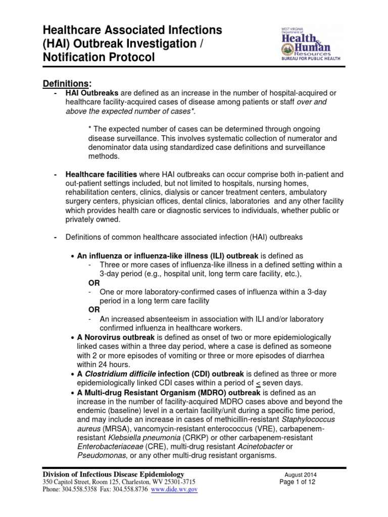 Healthcare Associated Infections (HAI) Outbreak Investigation ...