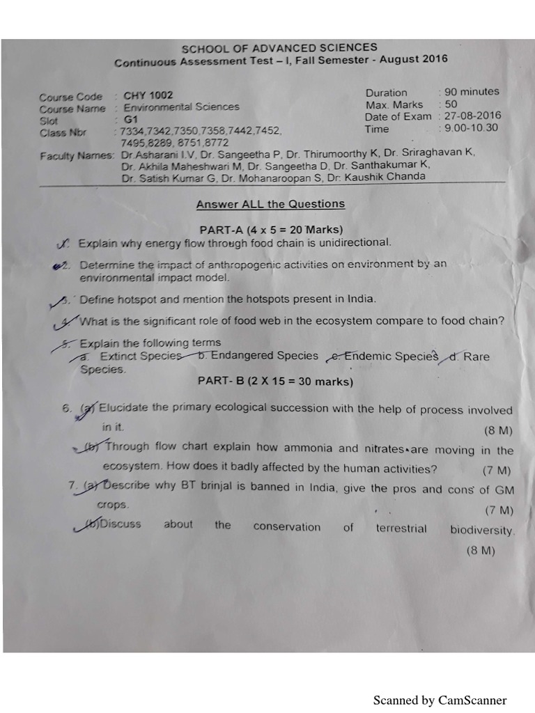 VIT Vellore CAT 1 Question Paper | PDF