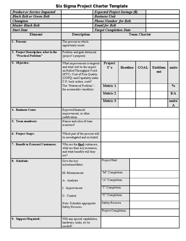 Six Sigma Project Charter Template | PDF | Six Sigma | Economies