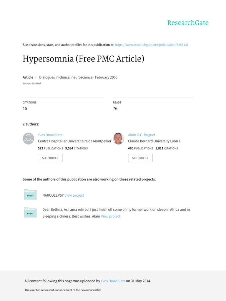 Hypersomnia (Free PMC Article) : Dialogues in Clinical Neuroscience ...