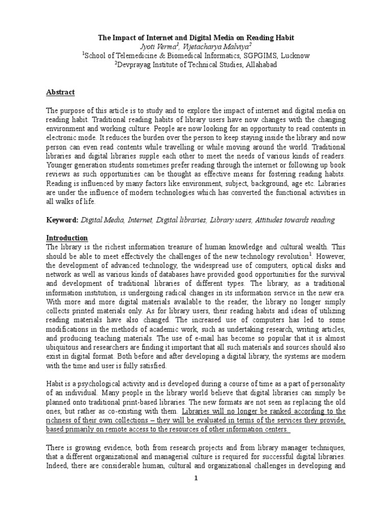 01 The Impact Internet and Digital Media On Reading Habit | PDF ...