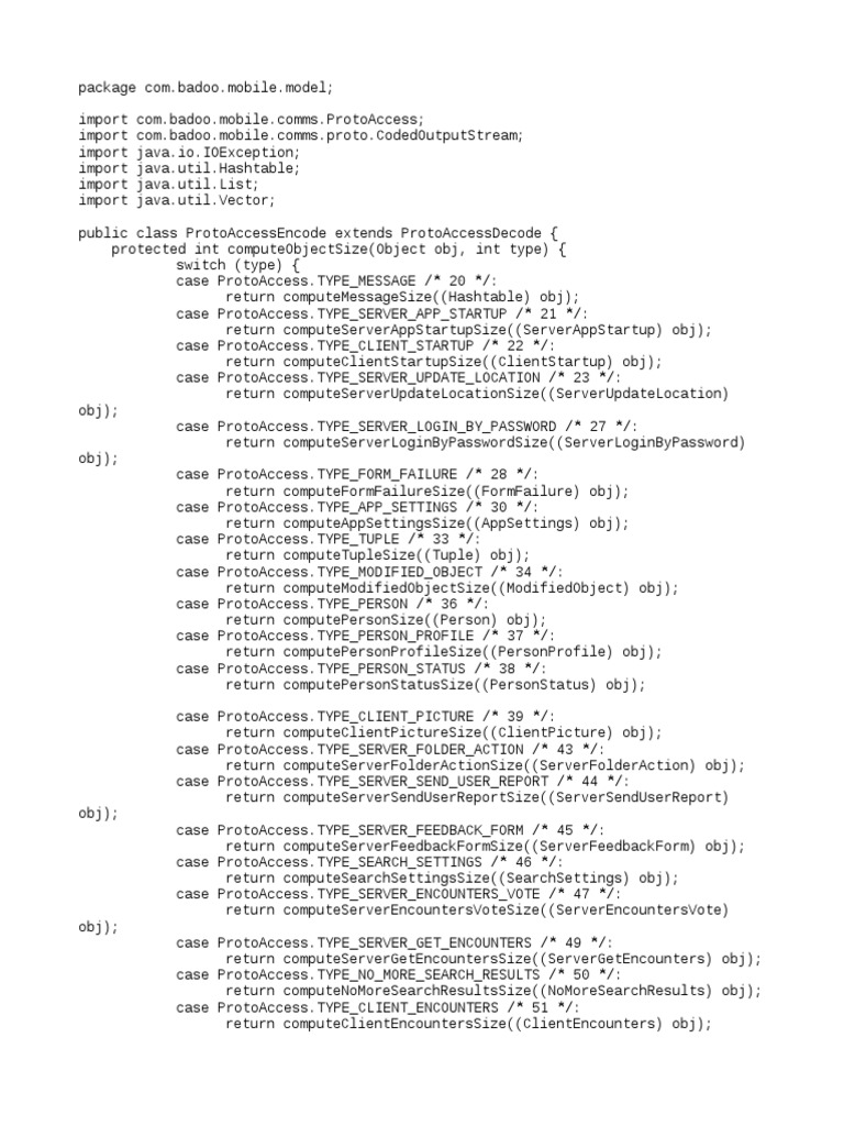 ProtoAccessEncode Java | PDF | Integer (Computer Science) | Boolean Data Type