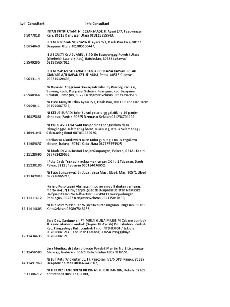 Daftar Kontak Konsultan dan Informasi Level | PDF