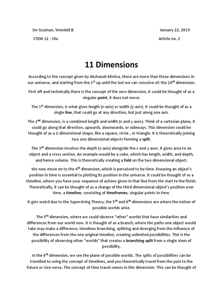 11 Dimensions: ST TH | PDF | Cartesian Coordinate System | Infinity