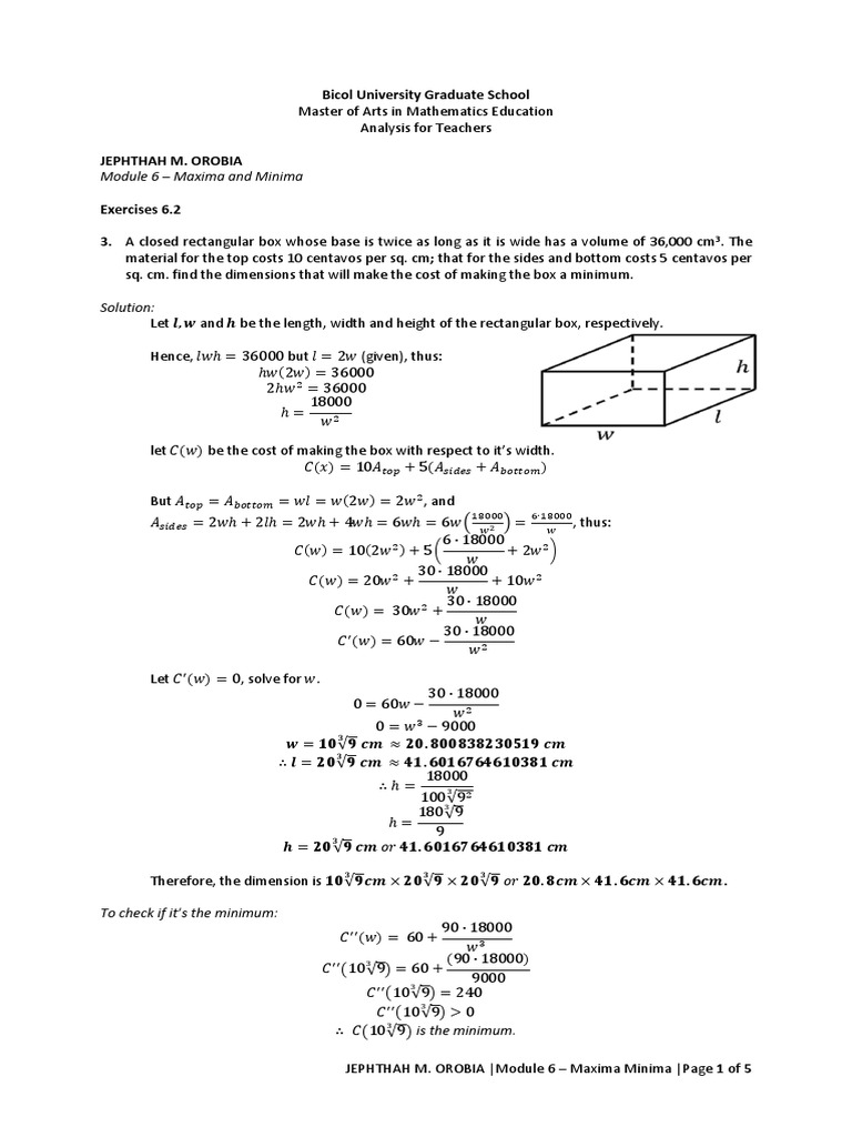 Answers For m6 Maxima and Minima | PDF | Maxima And Minima | Geometry