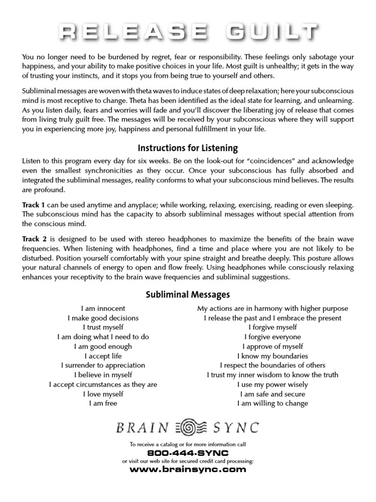 Brain Sync - Release Guilt - Instructions PDF | PDF | Consciousness | Mind