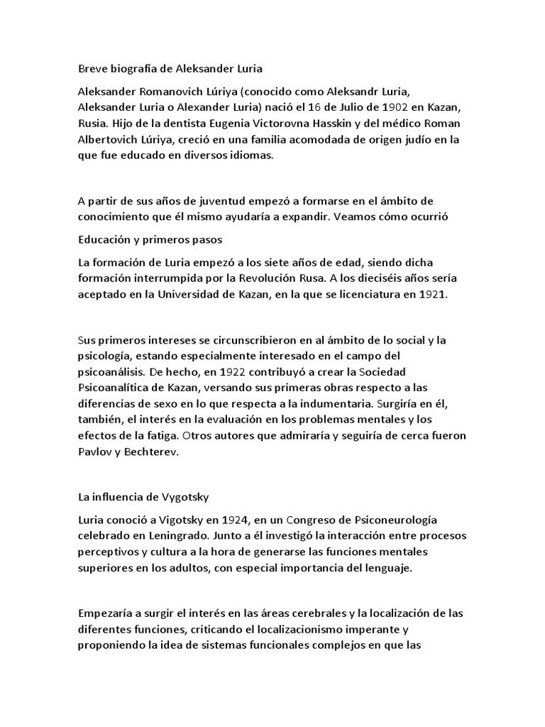 Biografía de Aleksander Luria | PDF | Neuropsicología | Sicología