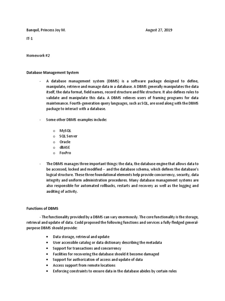 Dbms Mis Homework | PDF | Databases | Database Index Dbms Mis Homework | PDF | Databases | Database Index