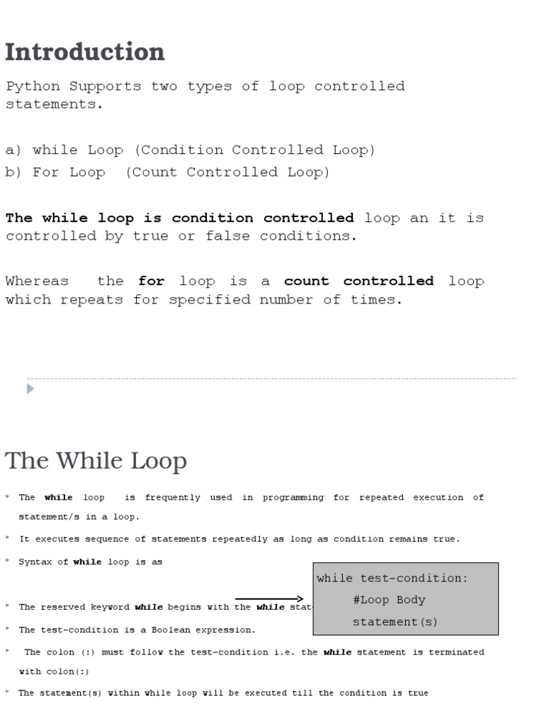 Python loops: while, for, break, continue | PDF | Control Flow | Software Engineering