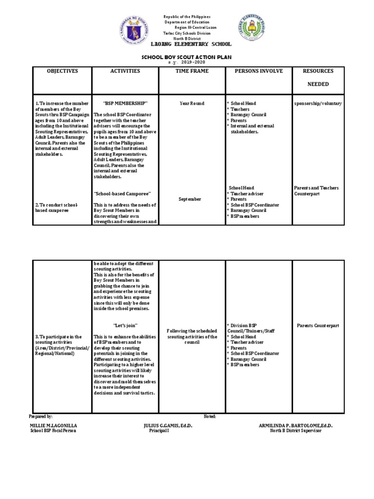 Action Plan - Boy Scout (BSP - School Level) | PDF | Behavior ...