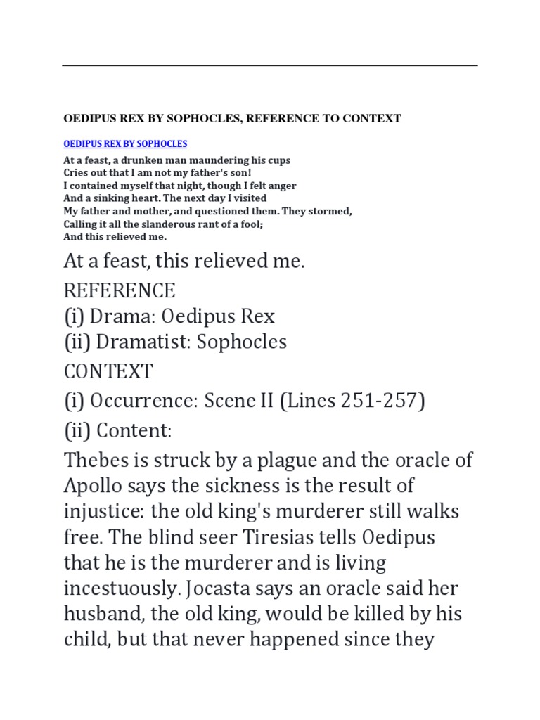 Oedipus Rex by Sophocles, Reference To Context | PDF