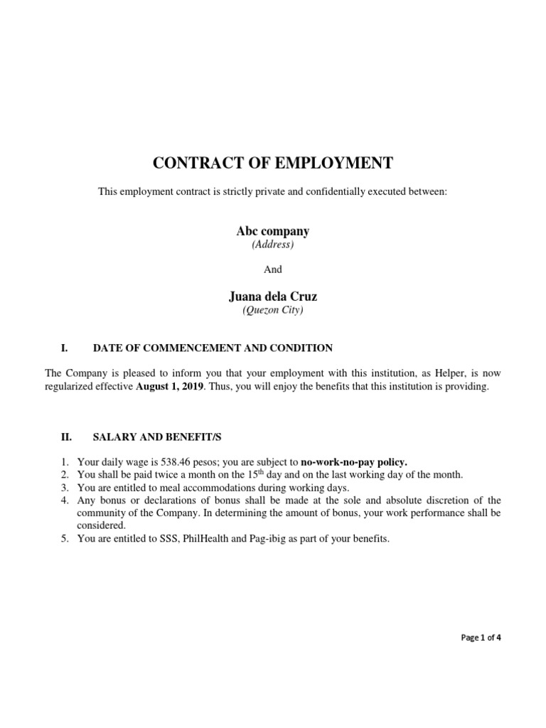 Employment Contract | PDF | Working Time | Employment