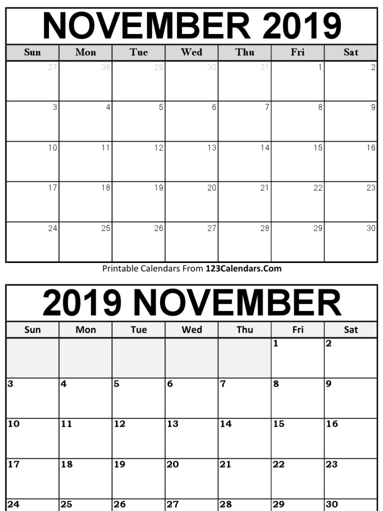 November 2019 Calendar PDF | PDF