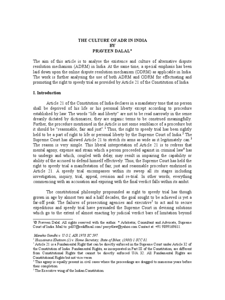 The Culture of Adr in India | PDF | Alternative Dispute Resolution ...