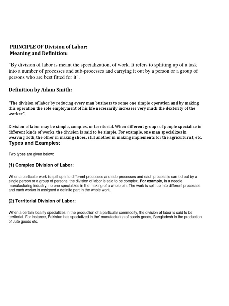 PRINCIPLE of Division of Labor | PDF