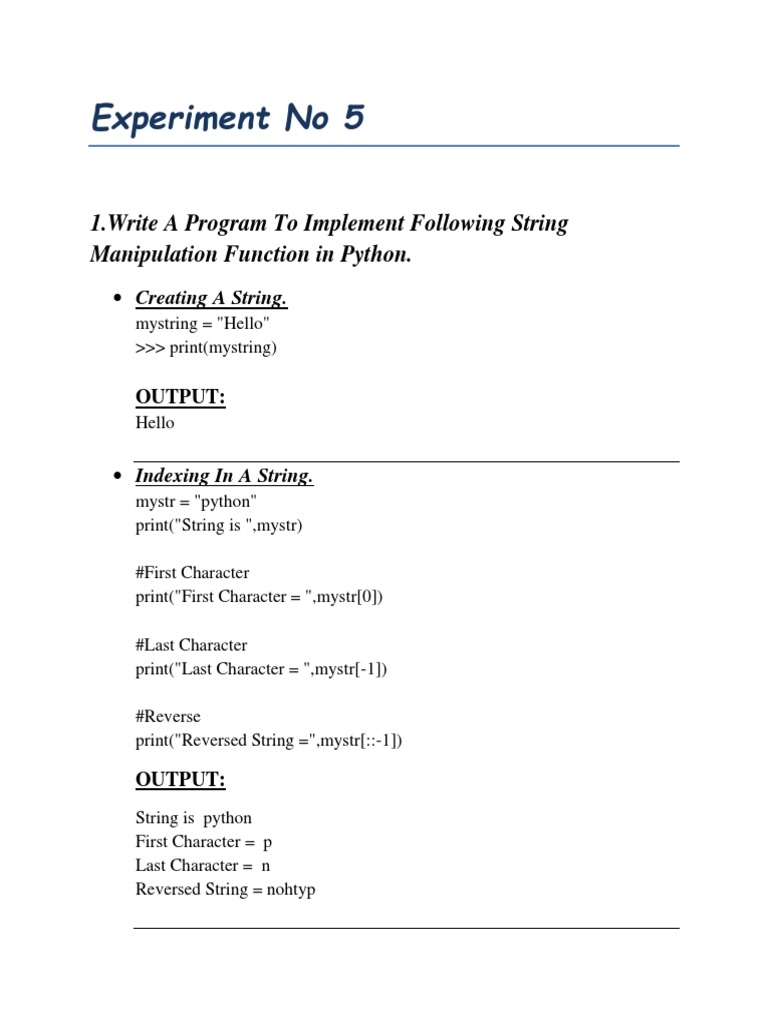 Experiment No 5: 1.write A Program To Implement Following String ...