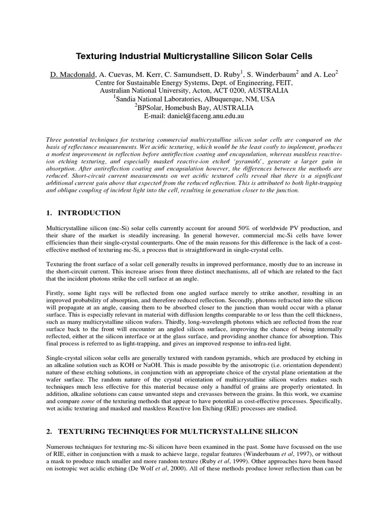 Texturing Industrial Multicrystalline Silicon Solar Cells - Australia ...