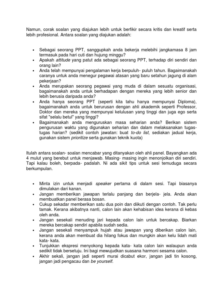 Contoh Soalan Temuduga | PDF