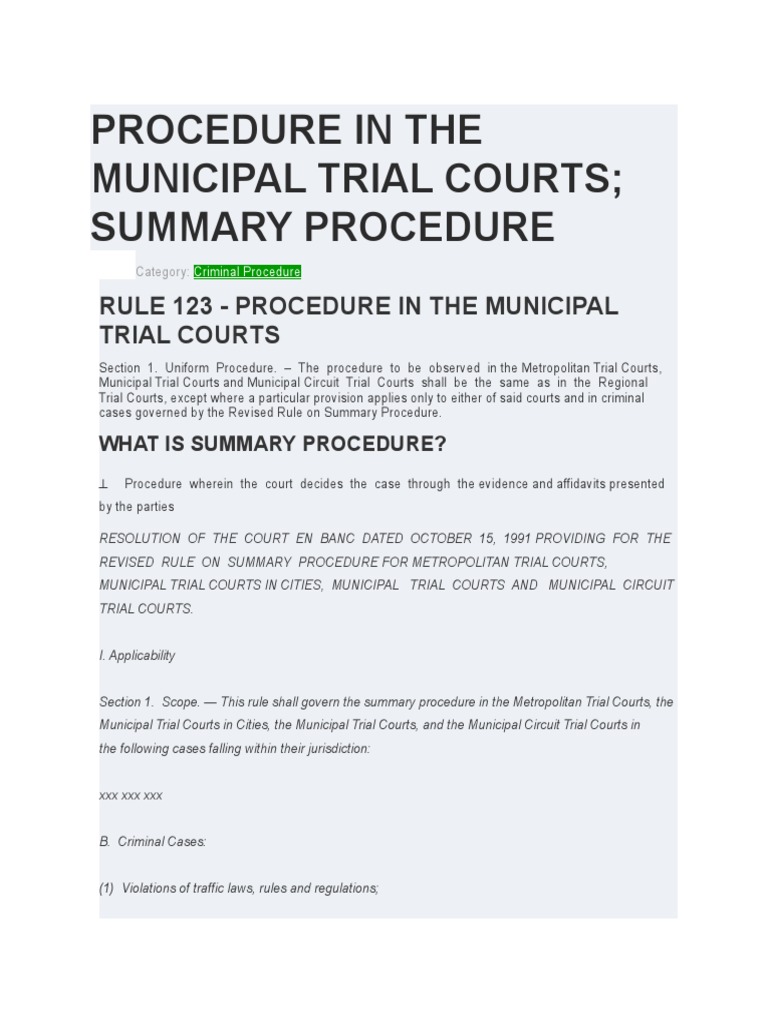 Rules On Summary Procedure | PDF | Complaint | Prosecutor