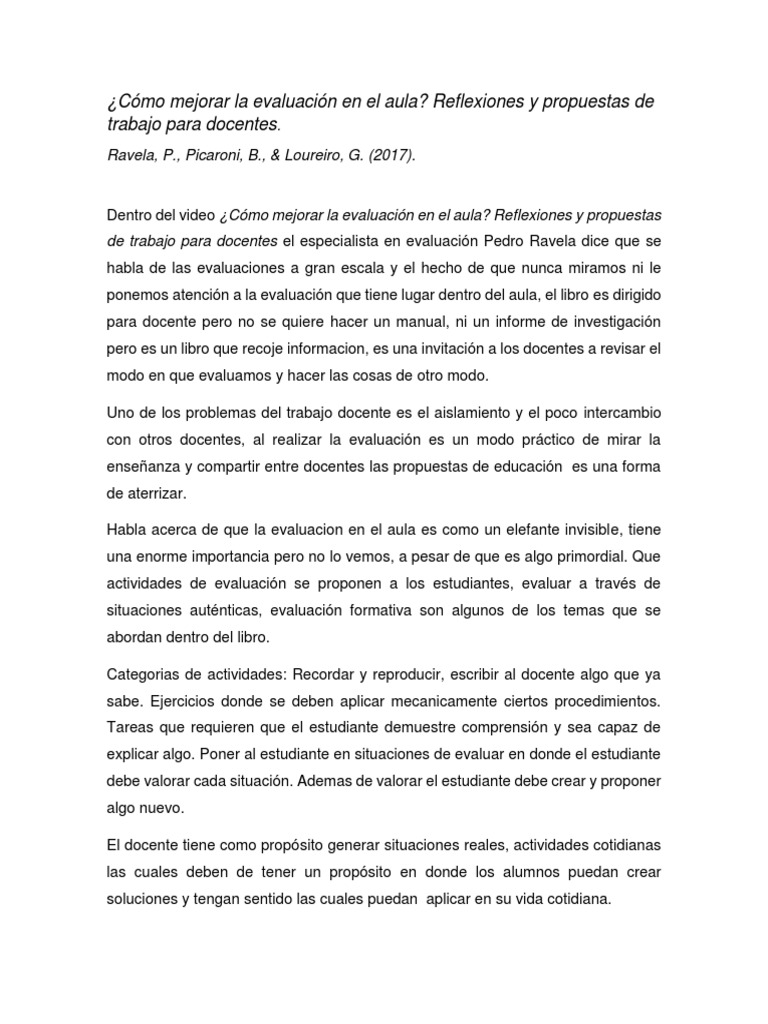 Cómo Mejorar La Evaluación en El Aula | PDF