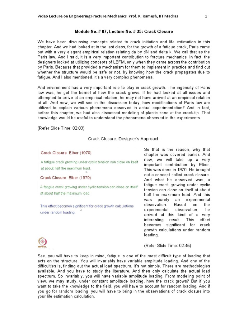 Video Lecture On Engineering Fracture Mechanics, Prof. K. Ramesh, IIT Madras 1 | PDF | Fracture ...