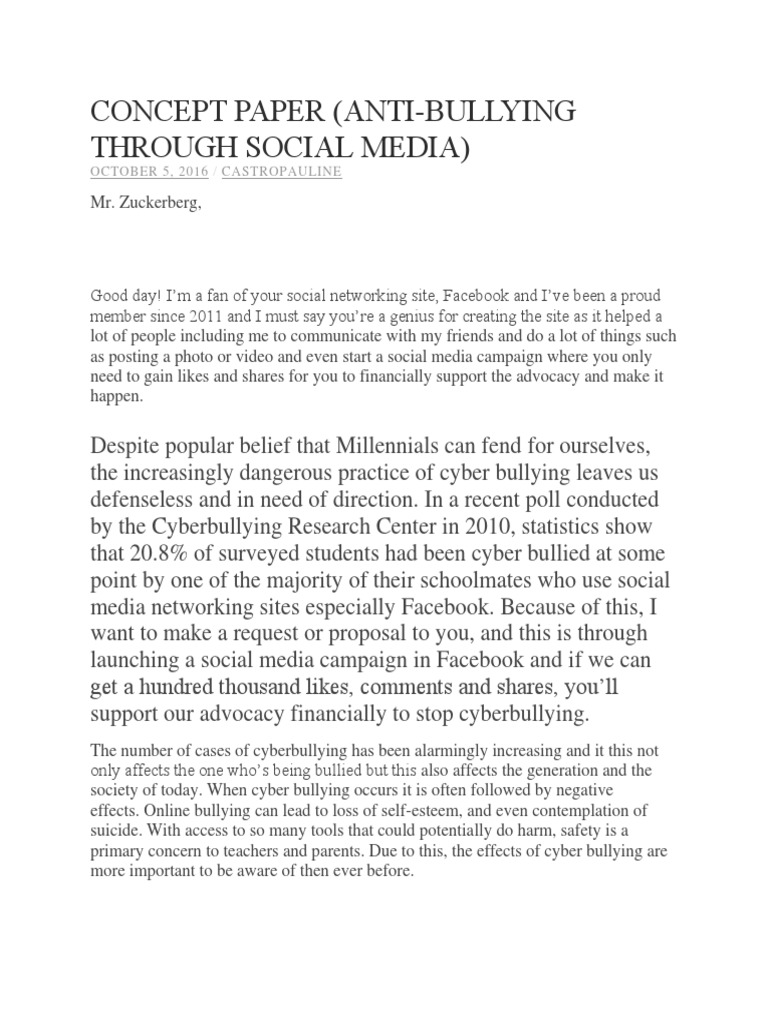 Concept Paper (Anti-Bullying Through Social Media) : OCTOBER 5, 2016 ...