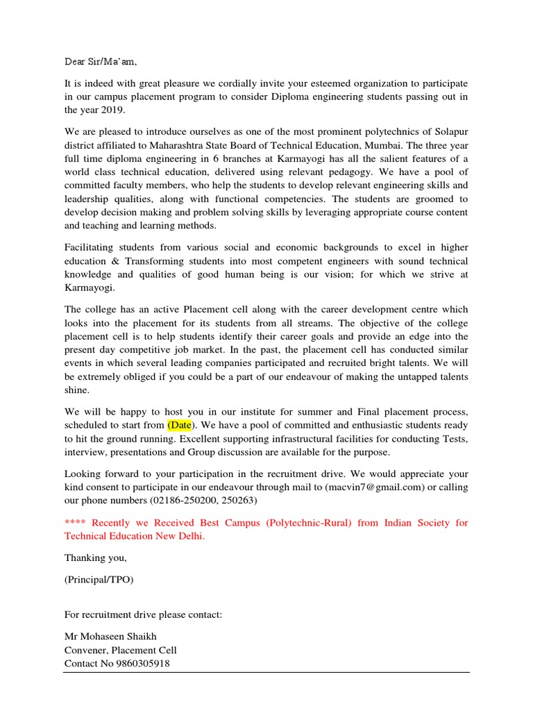 Campus Invitation Letter - Sample 2 | PDF | Vocational Education ...