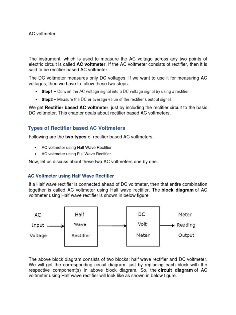 Types of Rectifier Based AC Voltmeters | PDF | Rectifier | Voltage