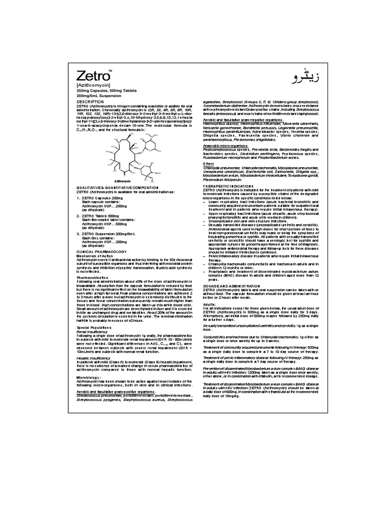 ZETRO Azithromycin: Uses, Doses, Side Effects | PDF | Dose ...