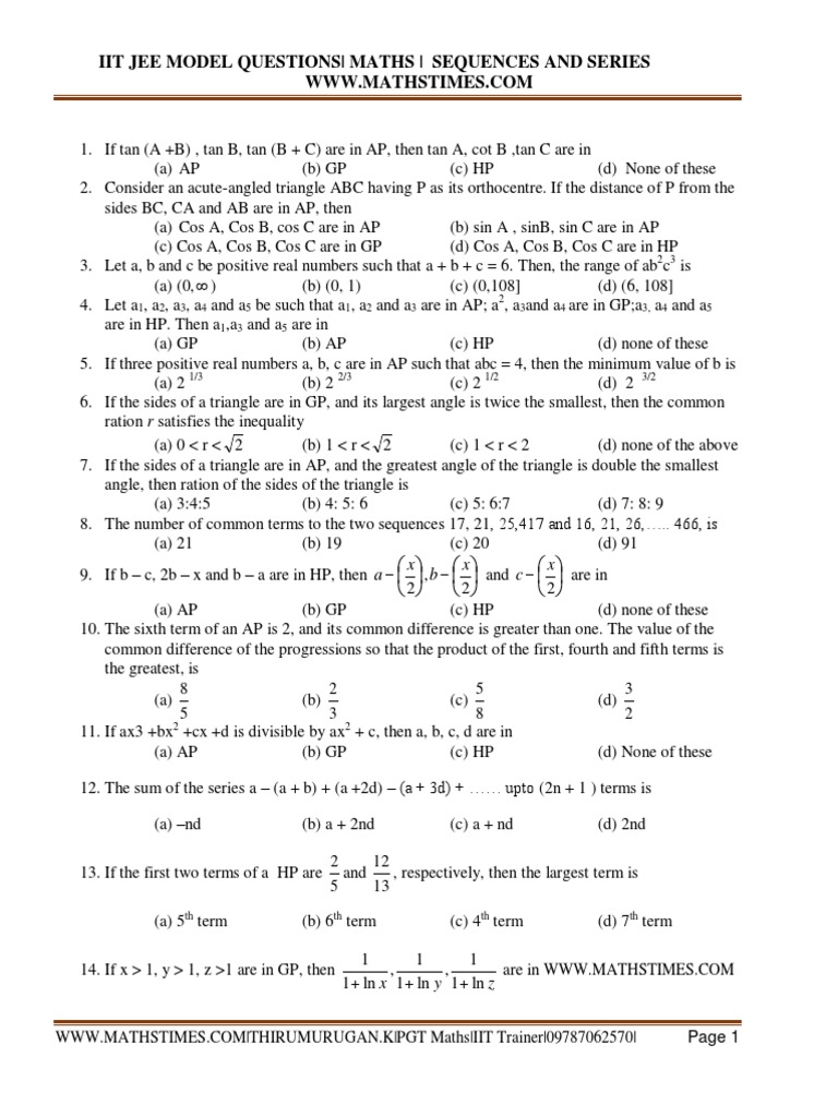 IIT JEE Sequences and Series | PDF | Triangle | Elementary Mathematics