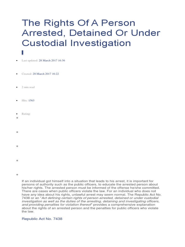 The Rights of A Person Arrested | PDF | Right To Silence | Arrest