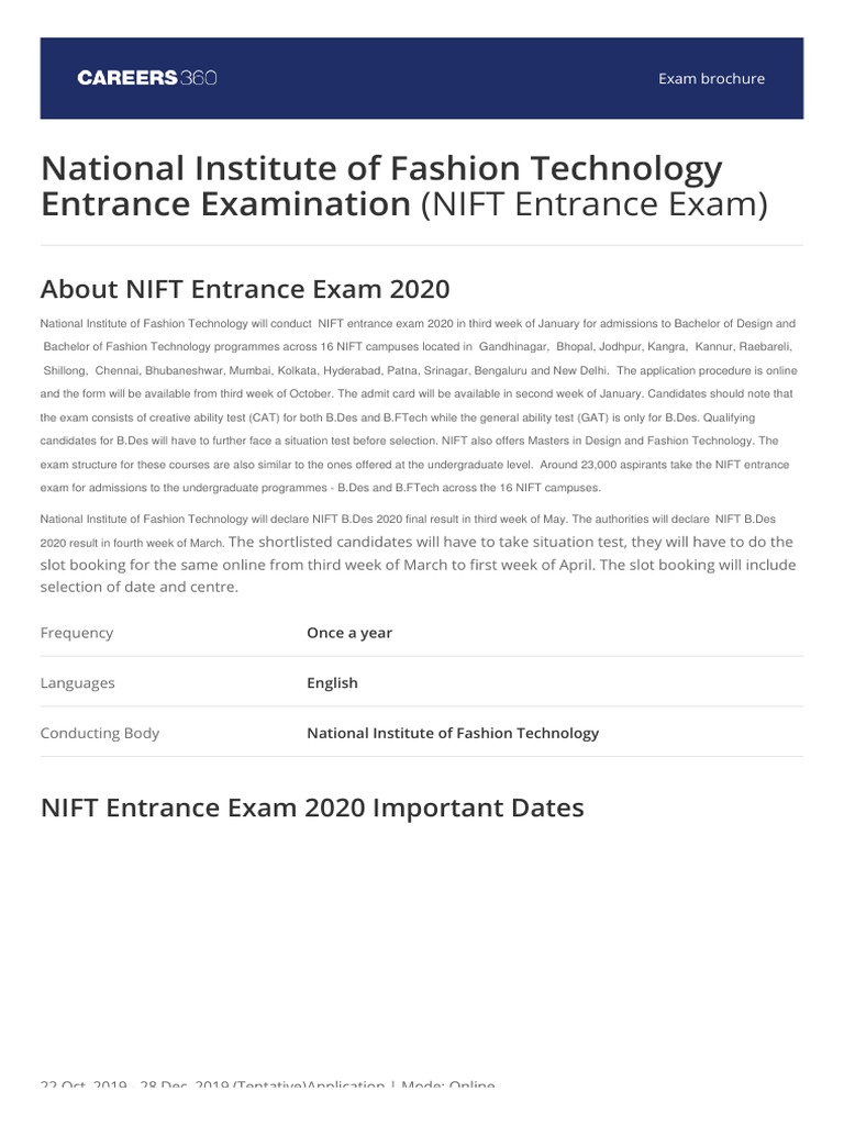 NIFT Entrance Exam Brochure | PDF | Test (Assessment) | University And ...