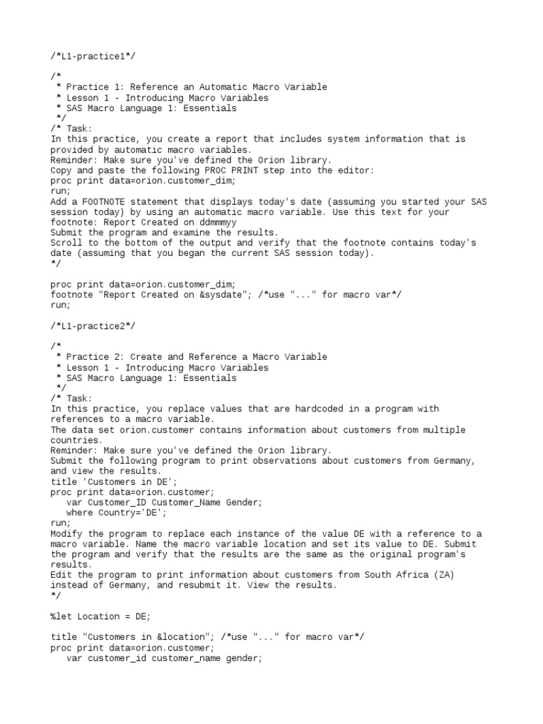 SAS Macro Practice | PDF | Sas (Software) | Subroutine