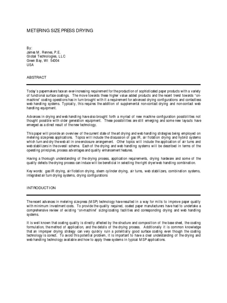 Metering Size Press | PDF | Infrared | Clothes Dryer