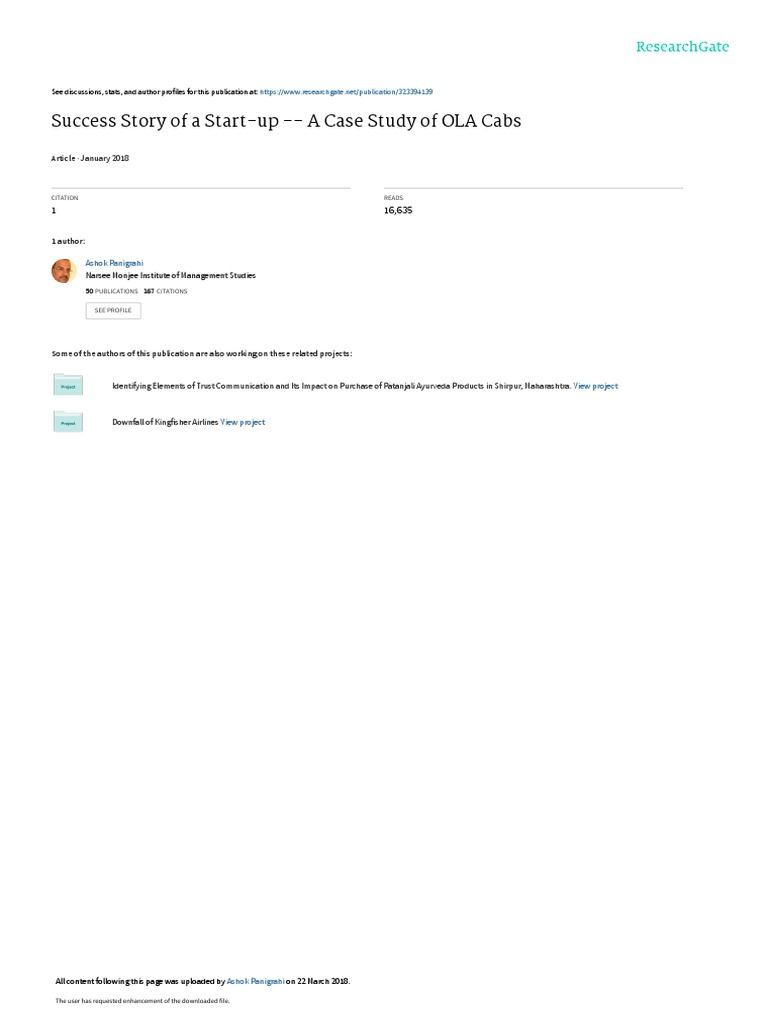 Success Story of A Start-Up - A Case Study of OLA Cabs: January 2018 ...