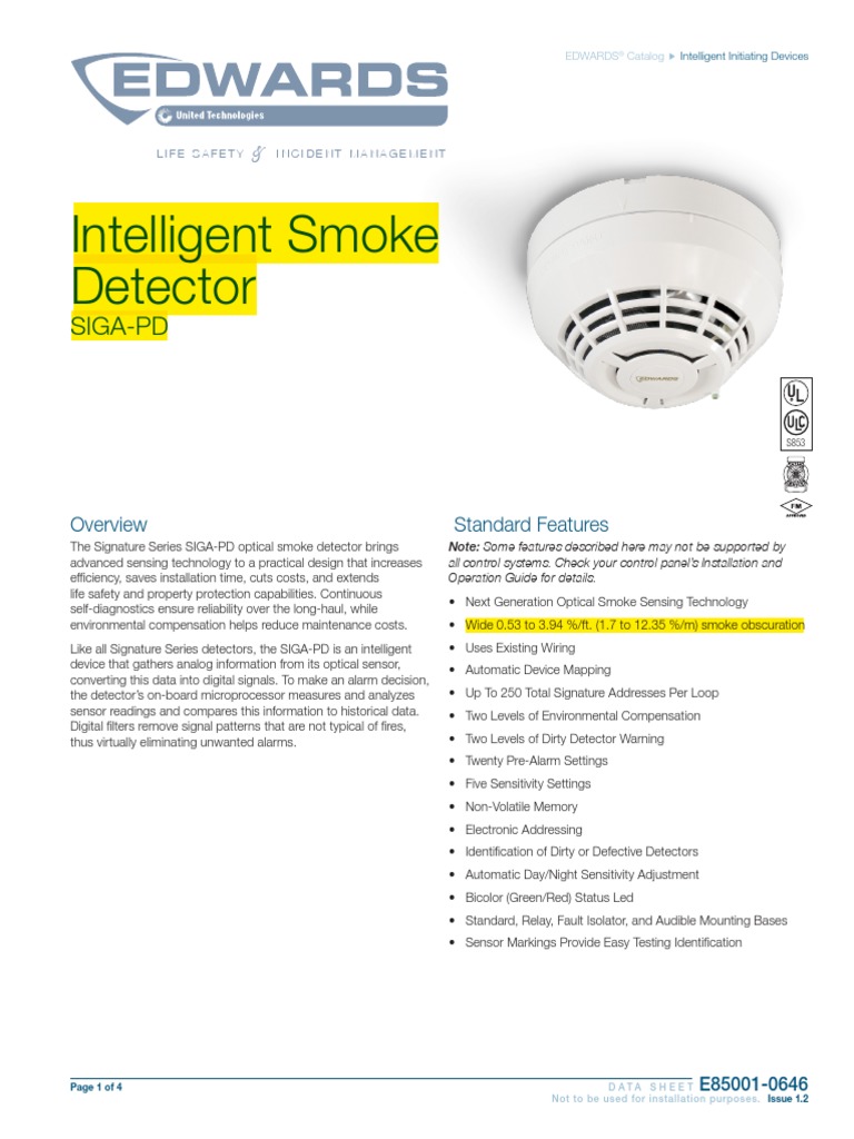 SIGA PD Photo Electric Smoke Detector | PDF | Sensor | Relay