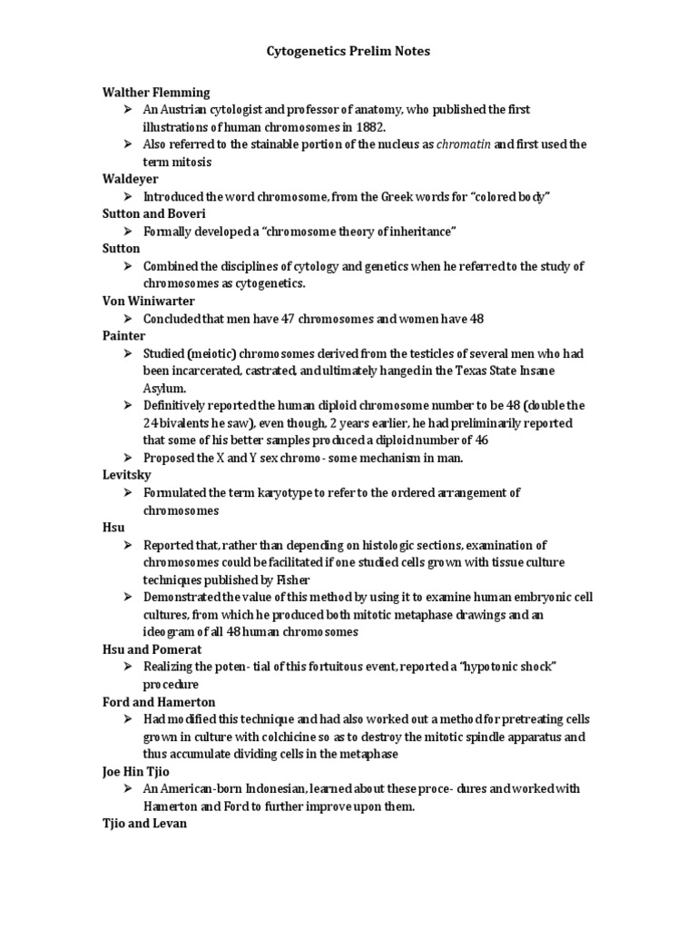 Walther Flemming: Cytogenetics Prelim Notes | PDF | Meiosis | Rna