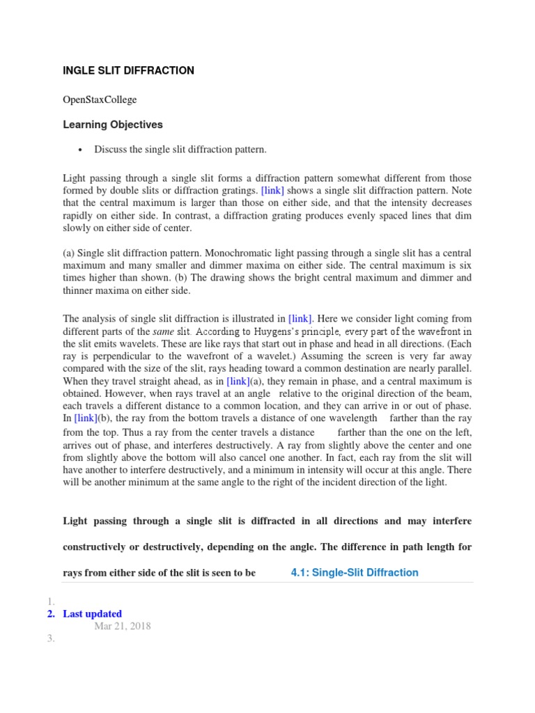 Openstaxcollege: Ingle Slit Diffraction | PDF | Diffraction | Angular Resolution