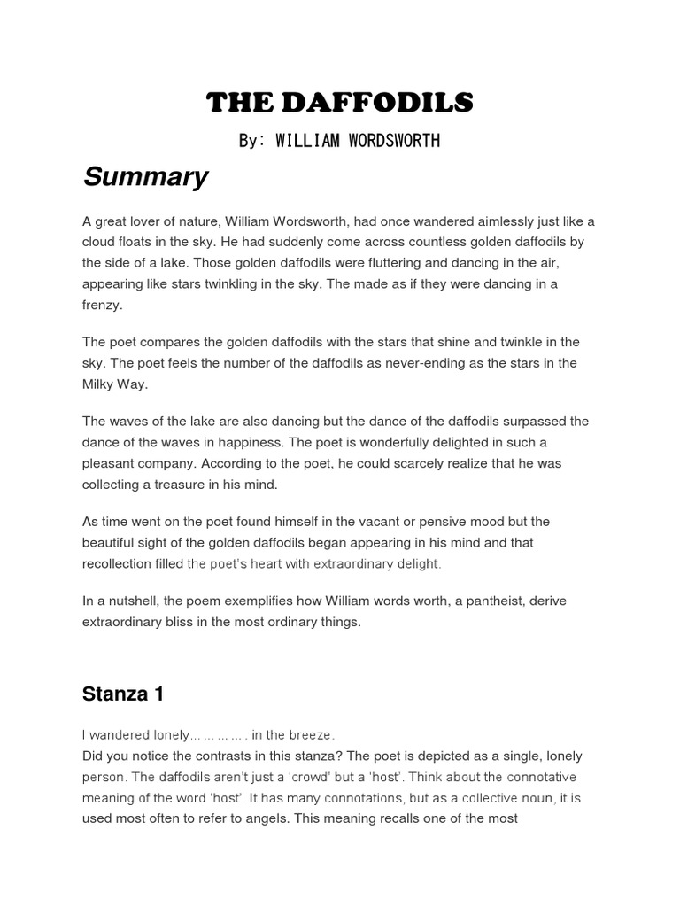 Daffodils Poem Summary