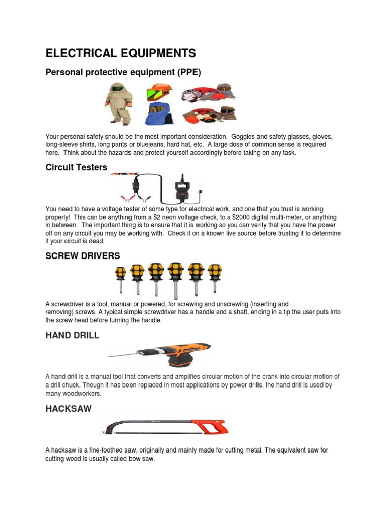 Electrical Equipments: Personal Protective Equipment (PPE) | PDF ...