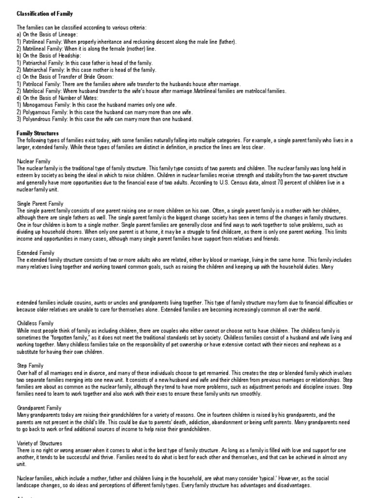 Classification of Family | PDF | Family | Parent