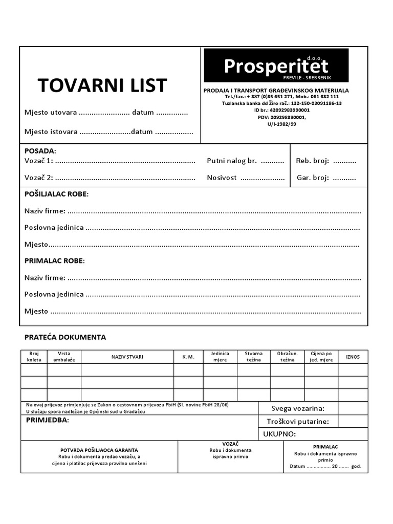PROSPERITET - TOVARNI LIST (Repaired) PDF | PDF